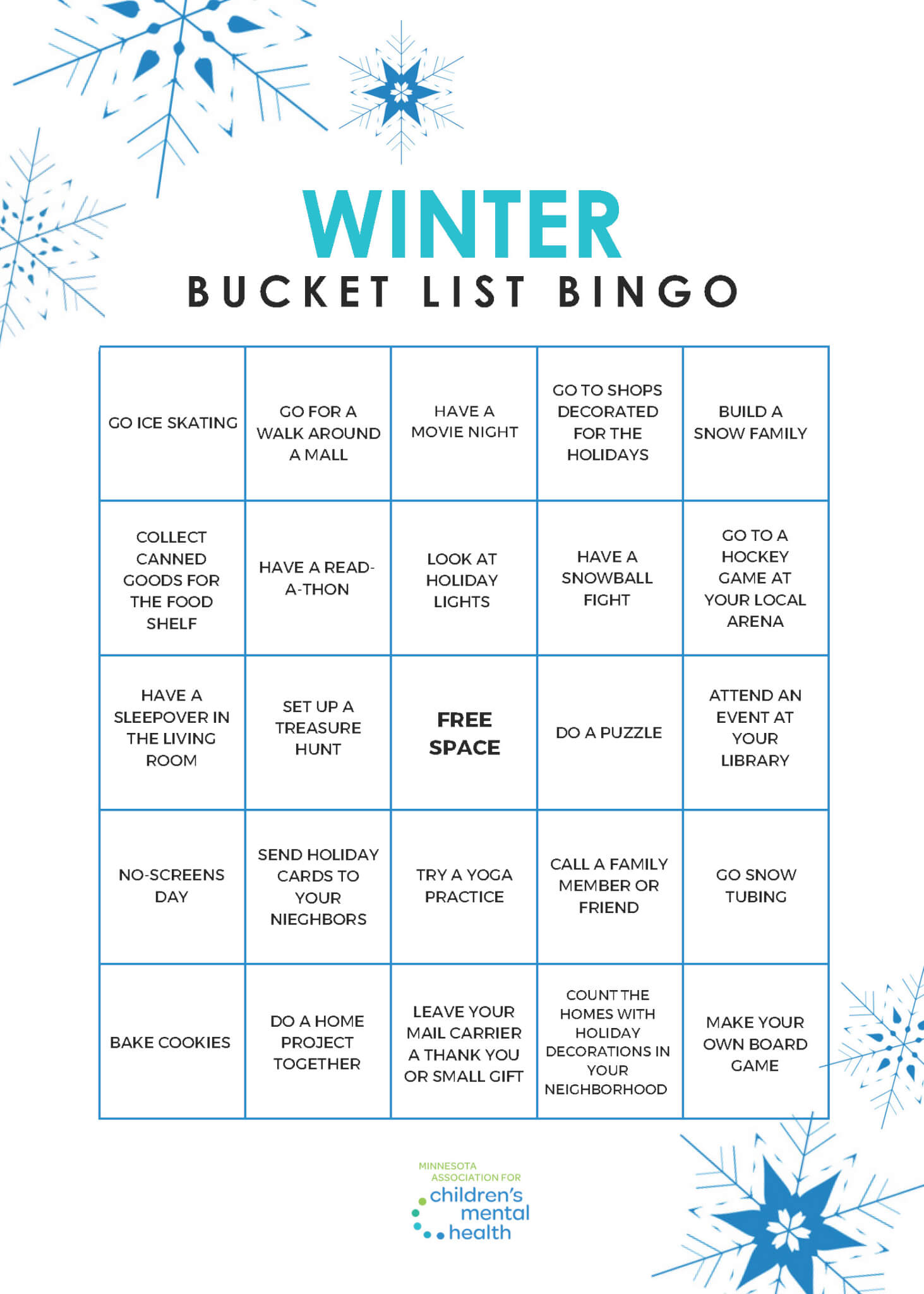 Back again – it's MACMH’s Annual Winter Bucket List Bingo! - Minnesota ...
